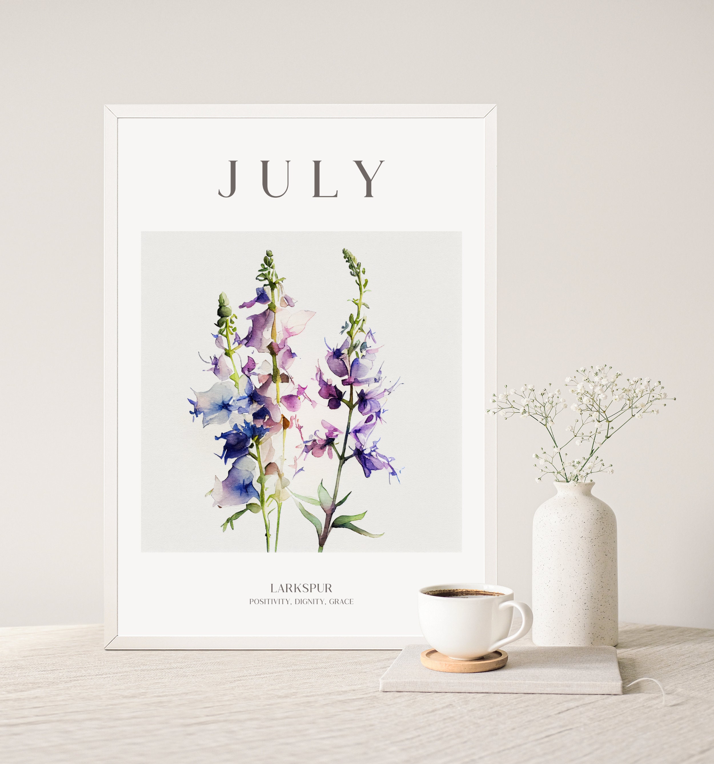 Birth Month Flower Print, July Birthday Gift, Rose Print, Watercolour ...