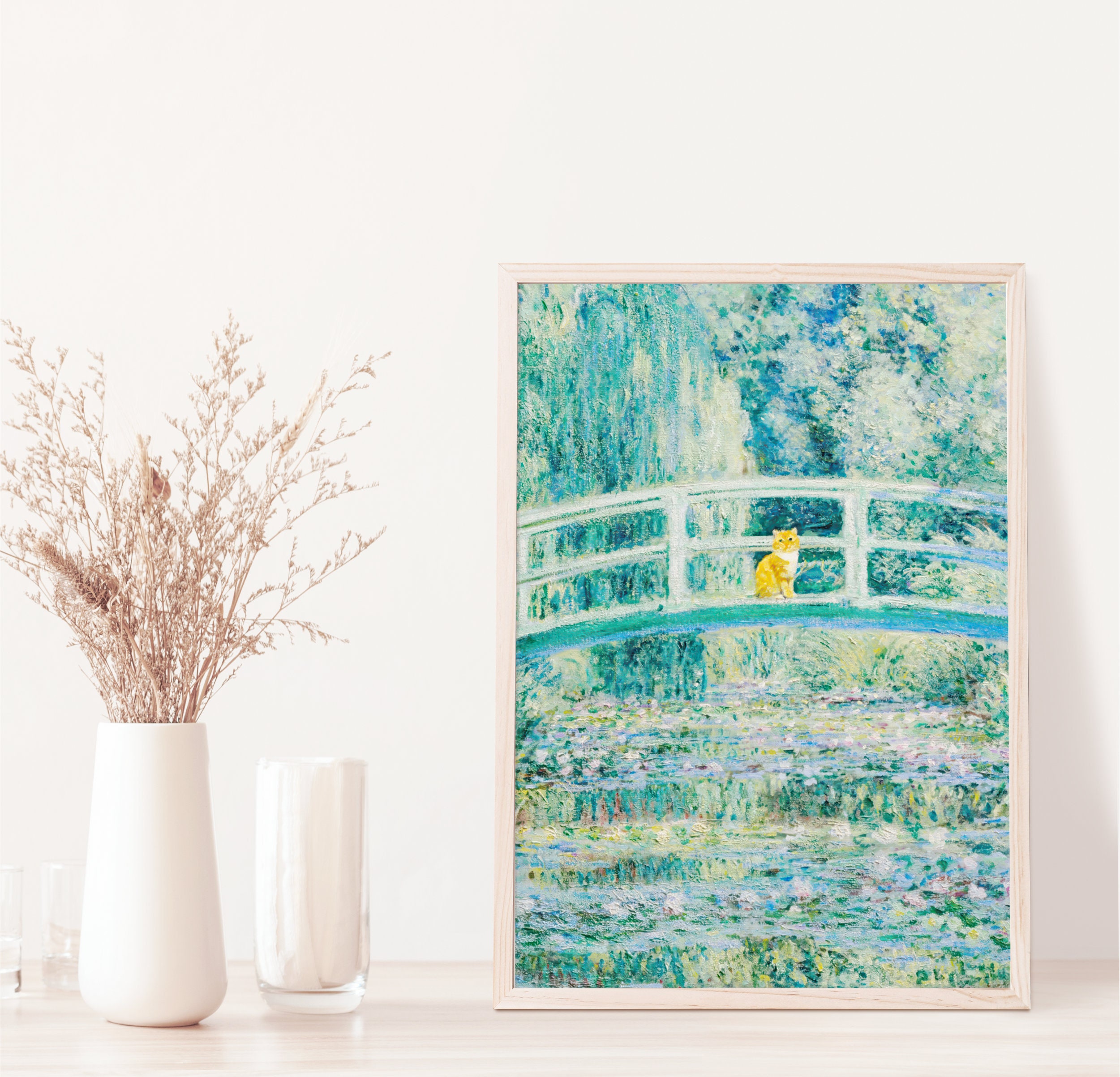 Monet Water Lily Pond Cat Poster, Monet Art Print, Orange Cat Print ...