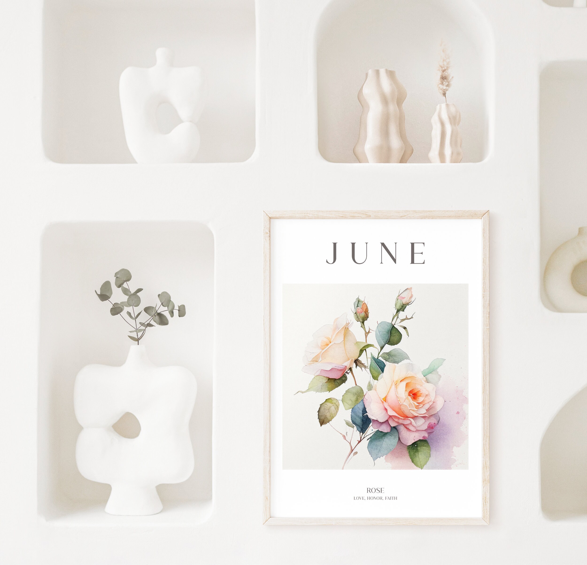 Birth Month Flower Print June Birthday Gift Rose Print - Etsy