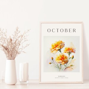 Birth Month Flower Print, October Birthday Gift, Marigold Print ...