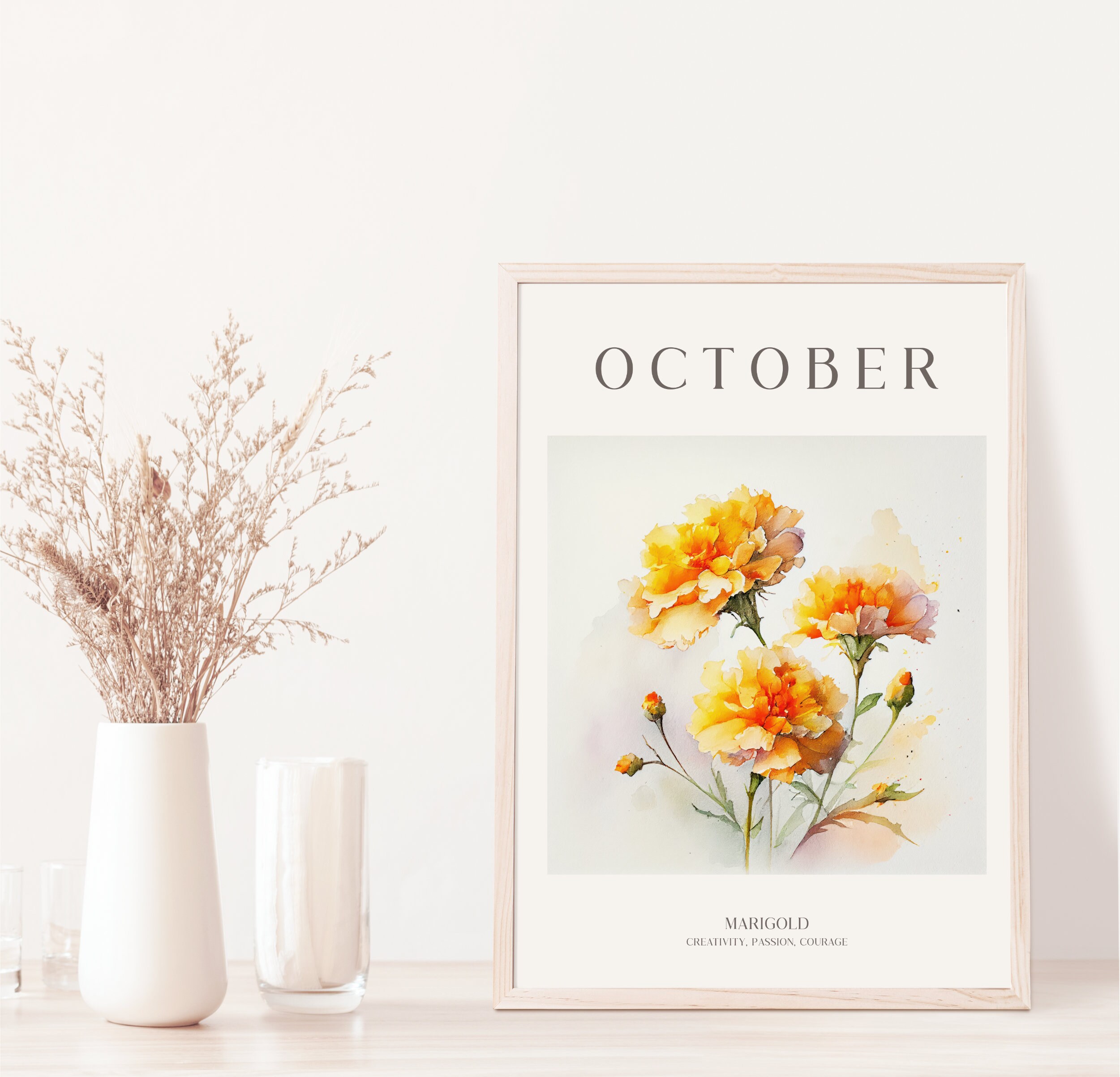 Birth Month Flower Print, October Birthday Gift, Marigold Print ...