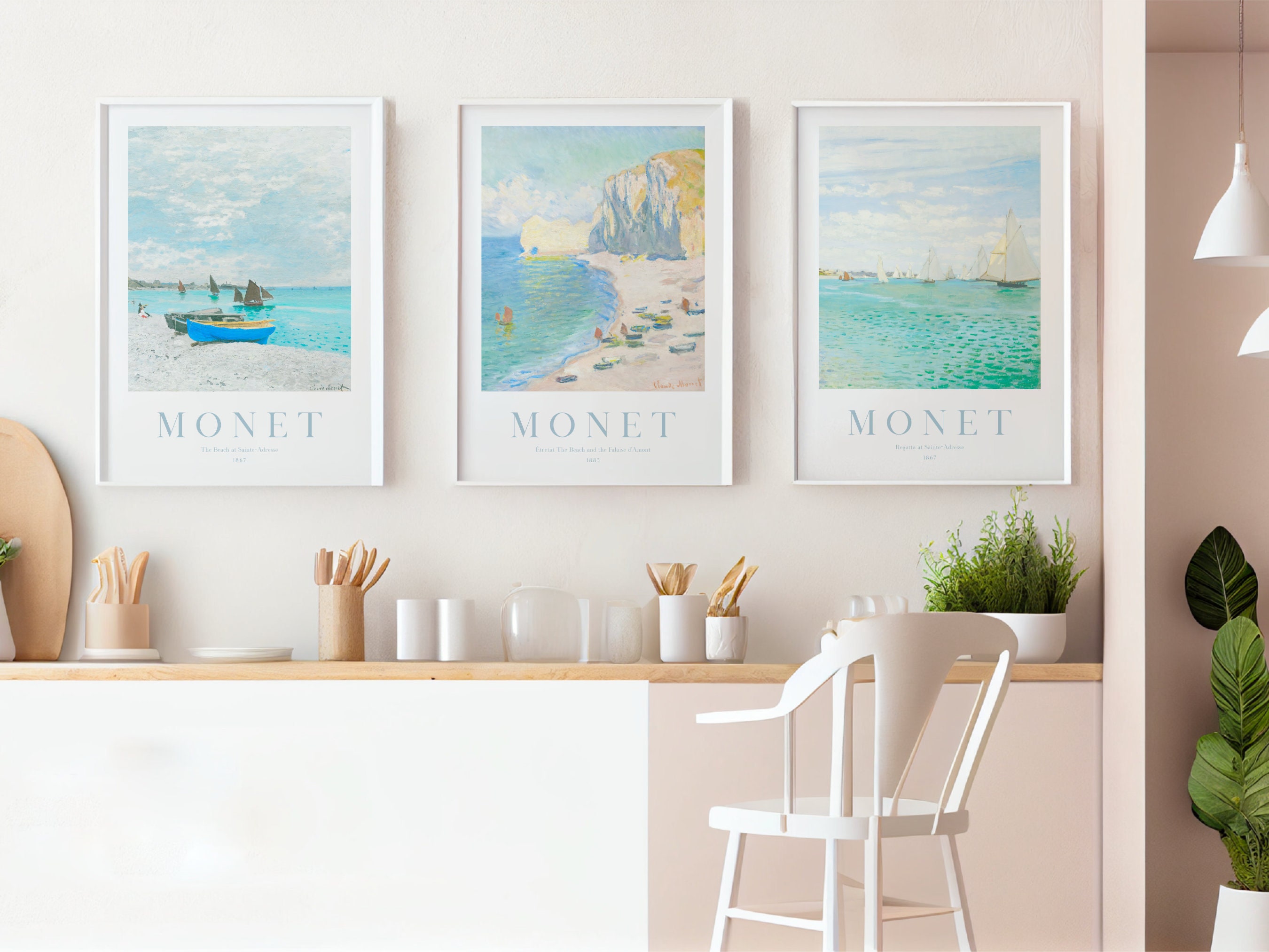 Set of 3 Monet Print, Nautical Gallery Wall, Coastal Art Prints, Beach ...