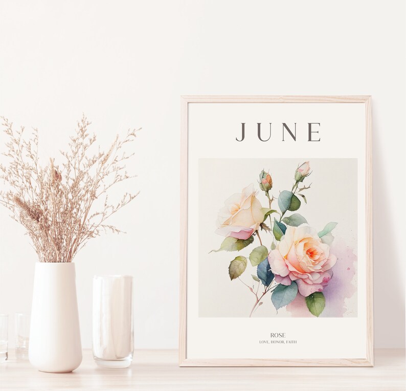 Birth Month Flower Print June Birthday Gift Rose Print - Etsy