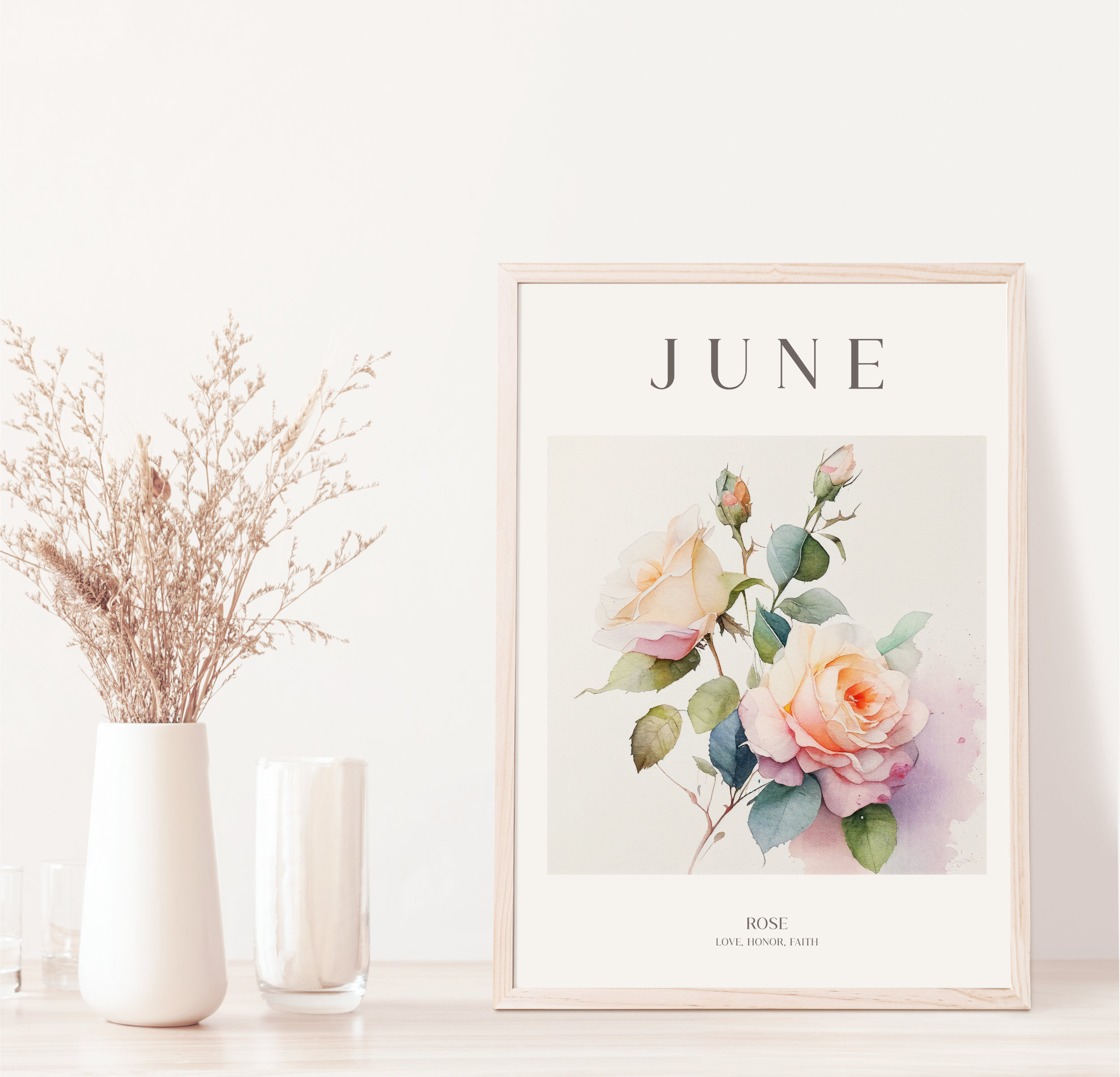 Birth Month Flower Print June Birthday Gift Rose Print - Etsy