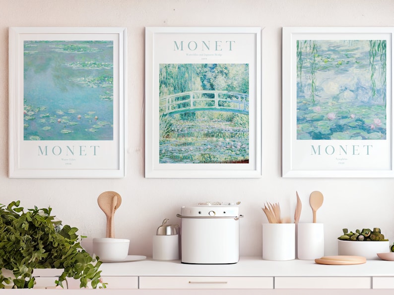 Monet Print Set of 3, Monet Poster, Monet Water Lillies Print, Pale ...