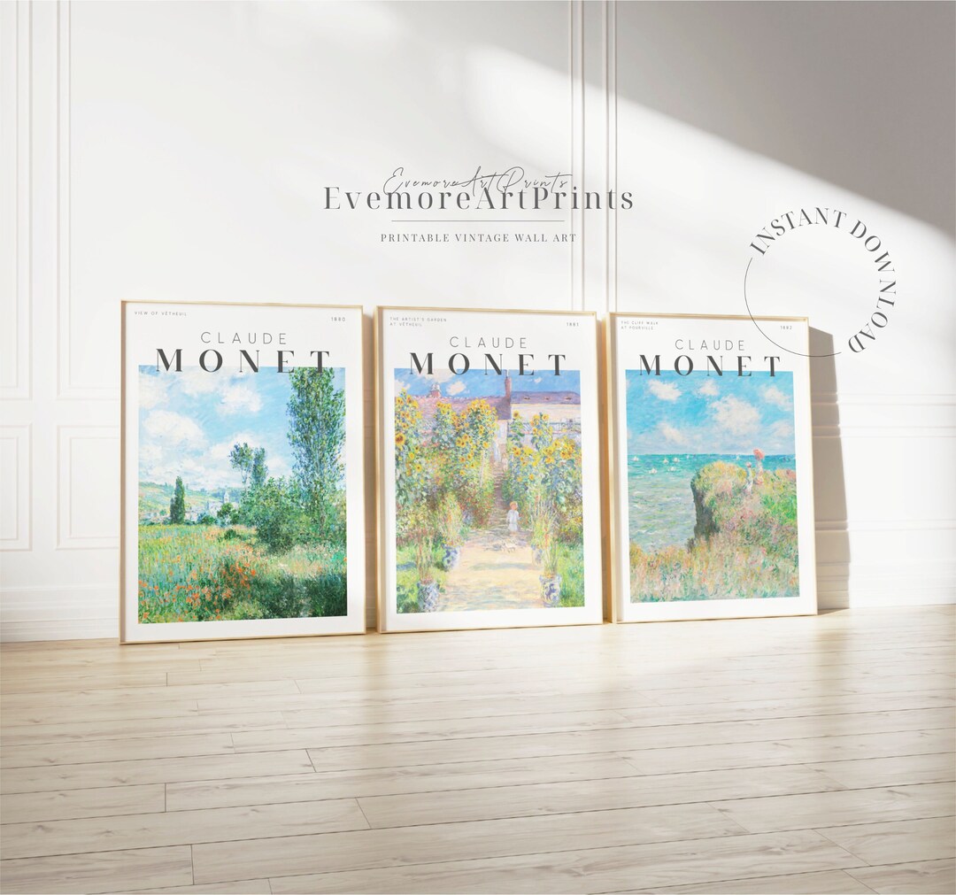 Set of 3 Monet Print, Monet Gallery Wall Set, Vintage Art Print Gallery ...
