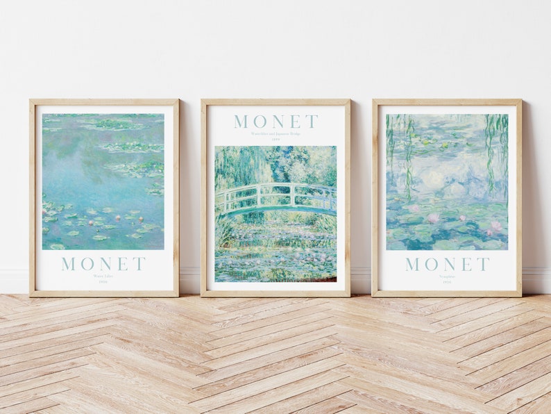 Monet Print Set of 3, Monet Poster, Monet Water Lillies Print, Pale ...