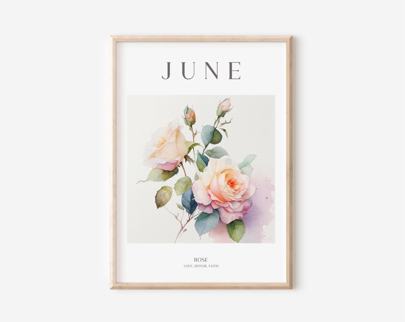 Birth Month Flower Print June Birthday Gift Rose Print - Etsy