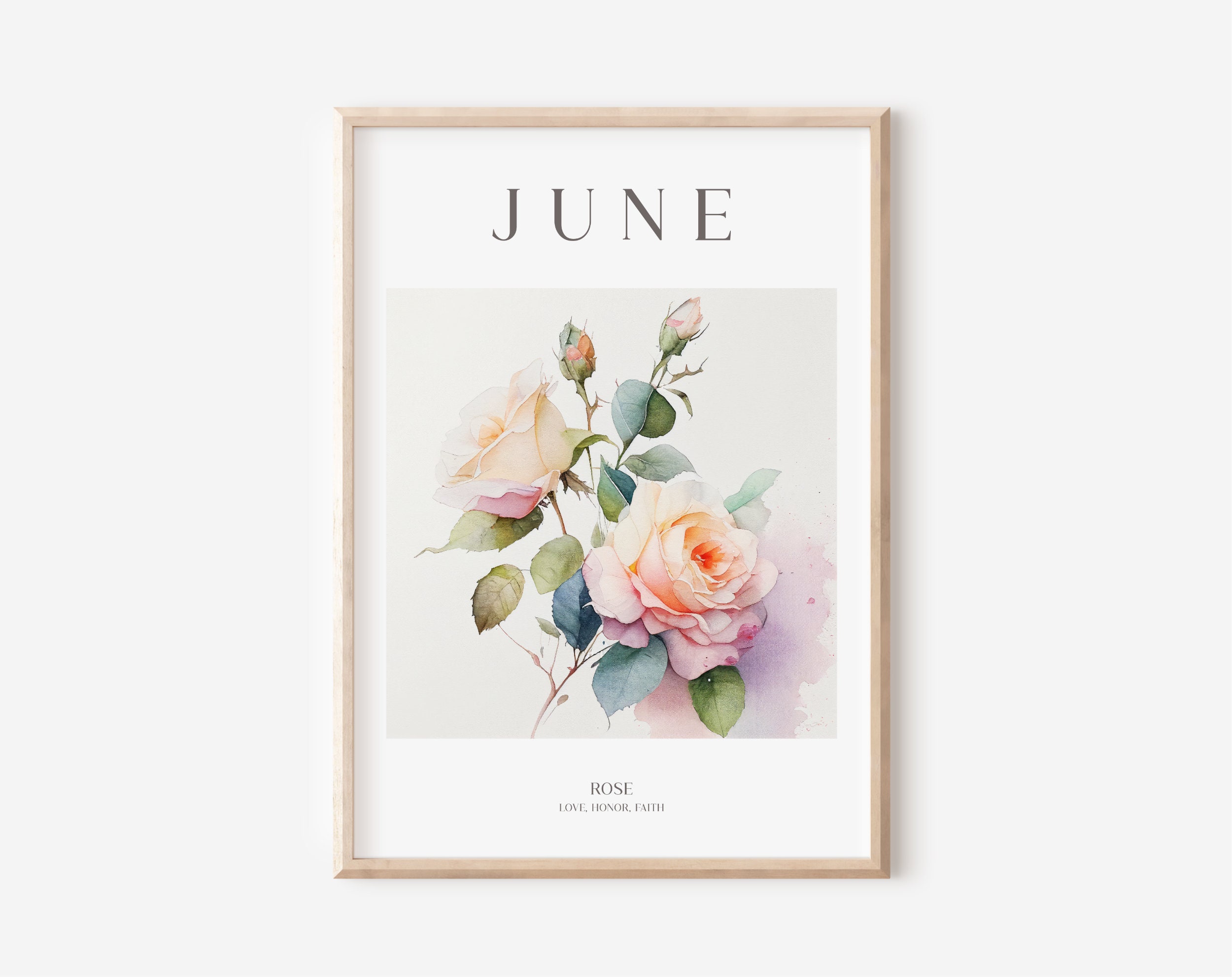 Birth Month Flower Print June Birthday Gift Rose Print - Etsy