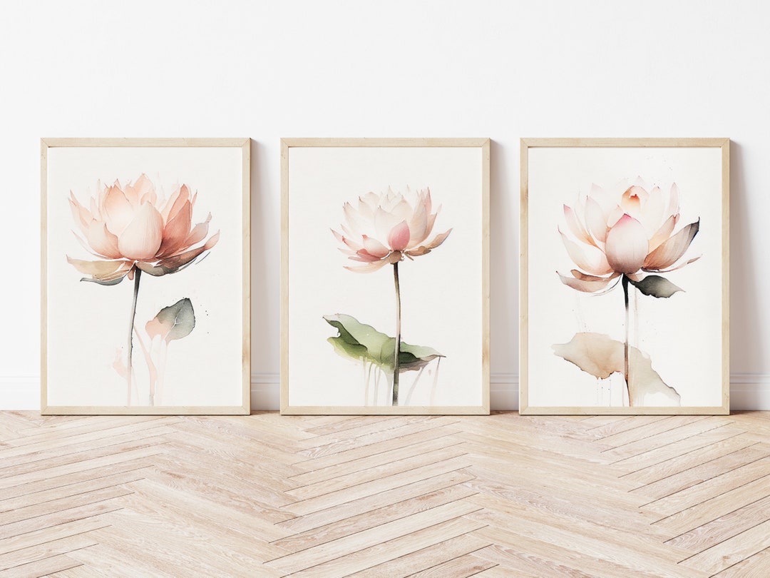 Lotus Flower Prints, Set of 3, Lotus Wall Art, Botanical Print, Gallery ...