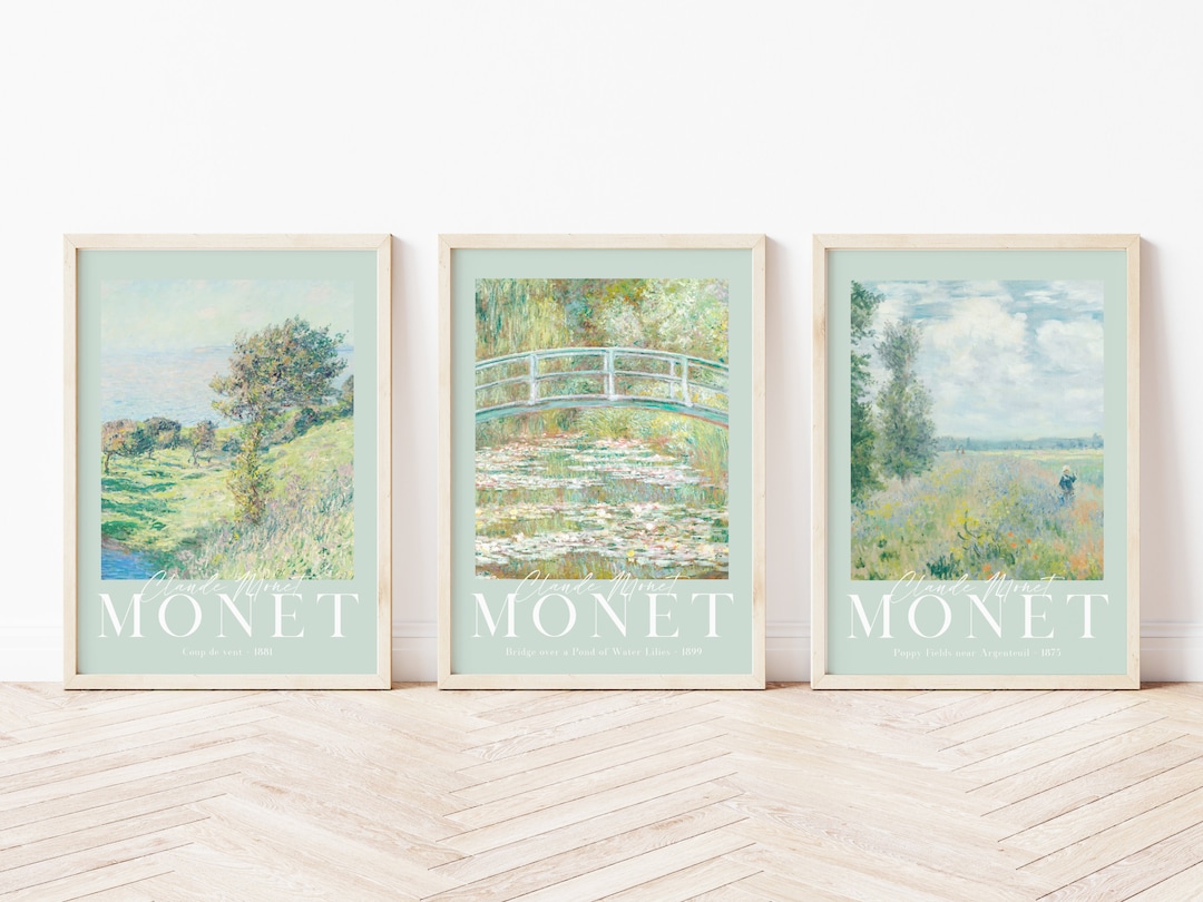 Set of 3 Monet Print, Green Monet Gallery Wall Set, Blue Pastel Art ...