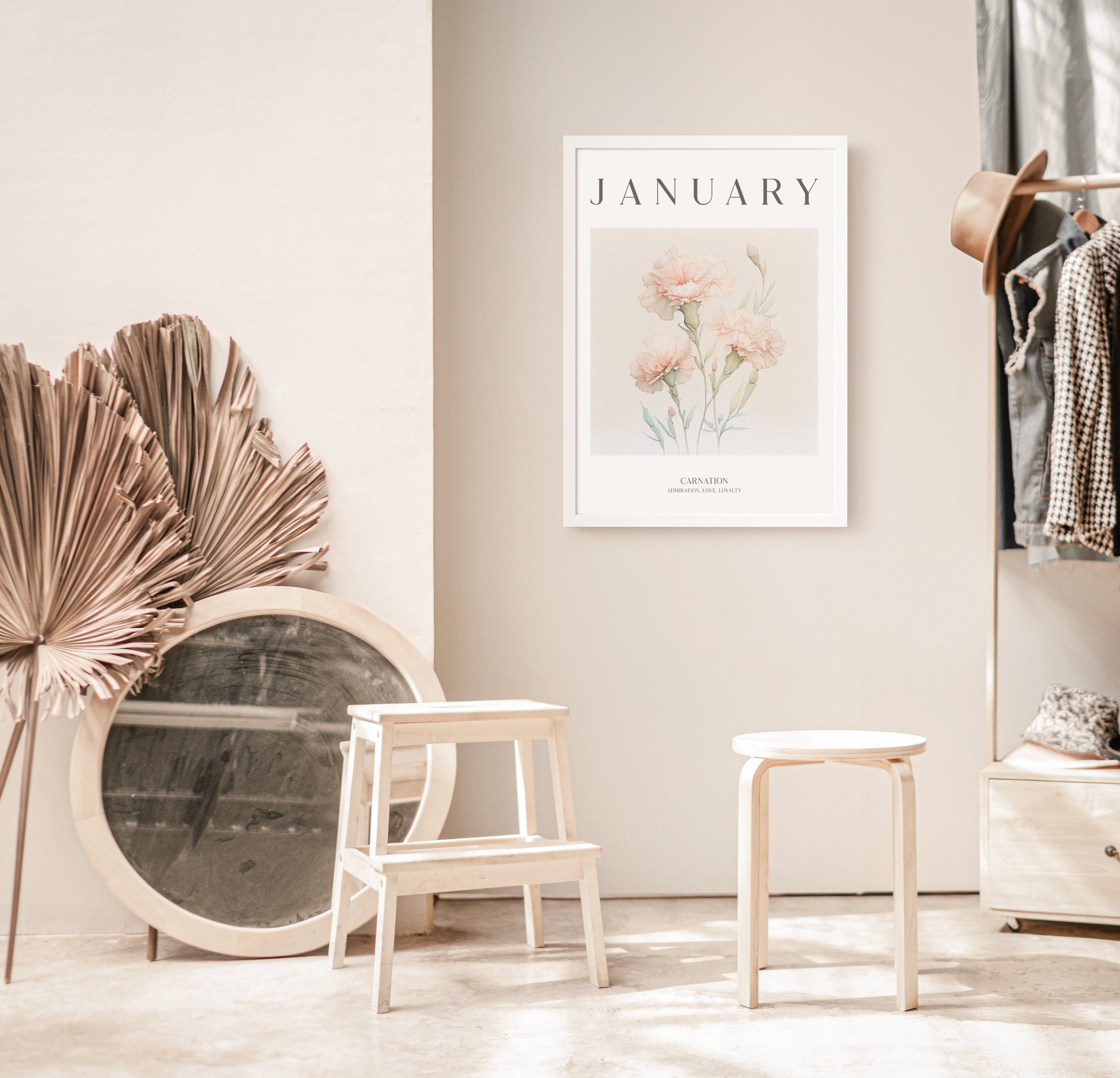 Birth Month Flower Print, January Birthday Carnation Print, Watercolour ...