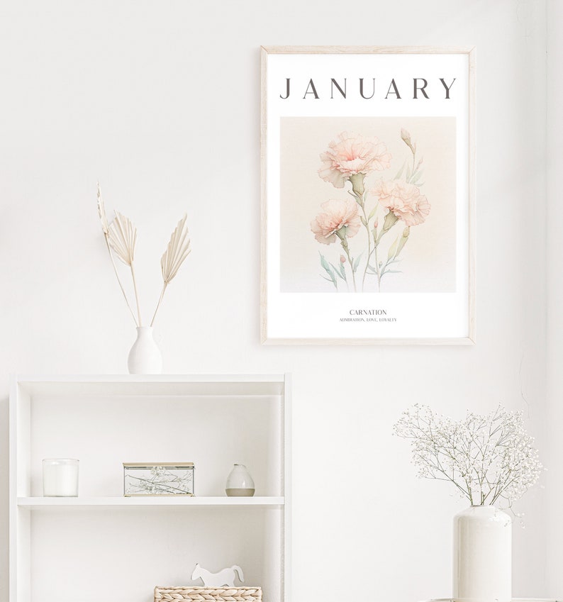 Birth Month Flower Print, January Birthday Carnation Print, Watercolour ...