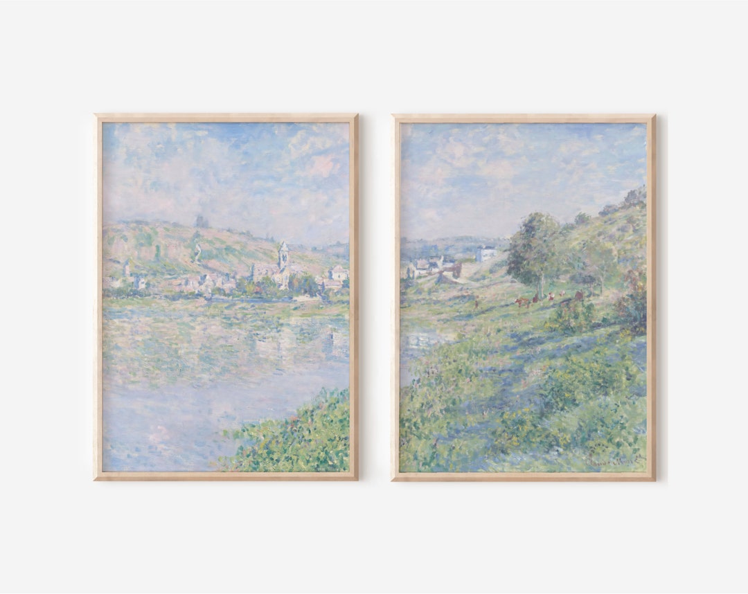 Set of 2 Vintage Landscape Print | Split Prints Farmhouse Art | Monet ...