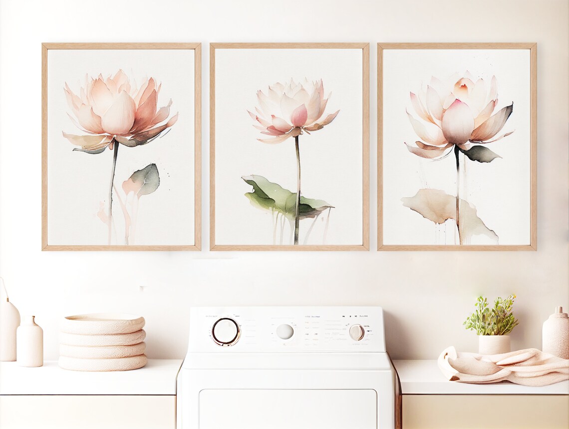 Lotus Flower Prints Set of 3 Lotus Wall Art Botanical - Etsy