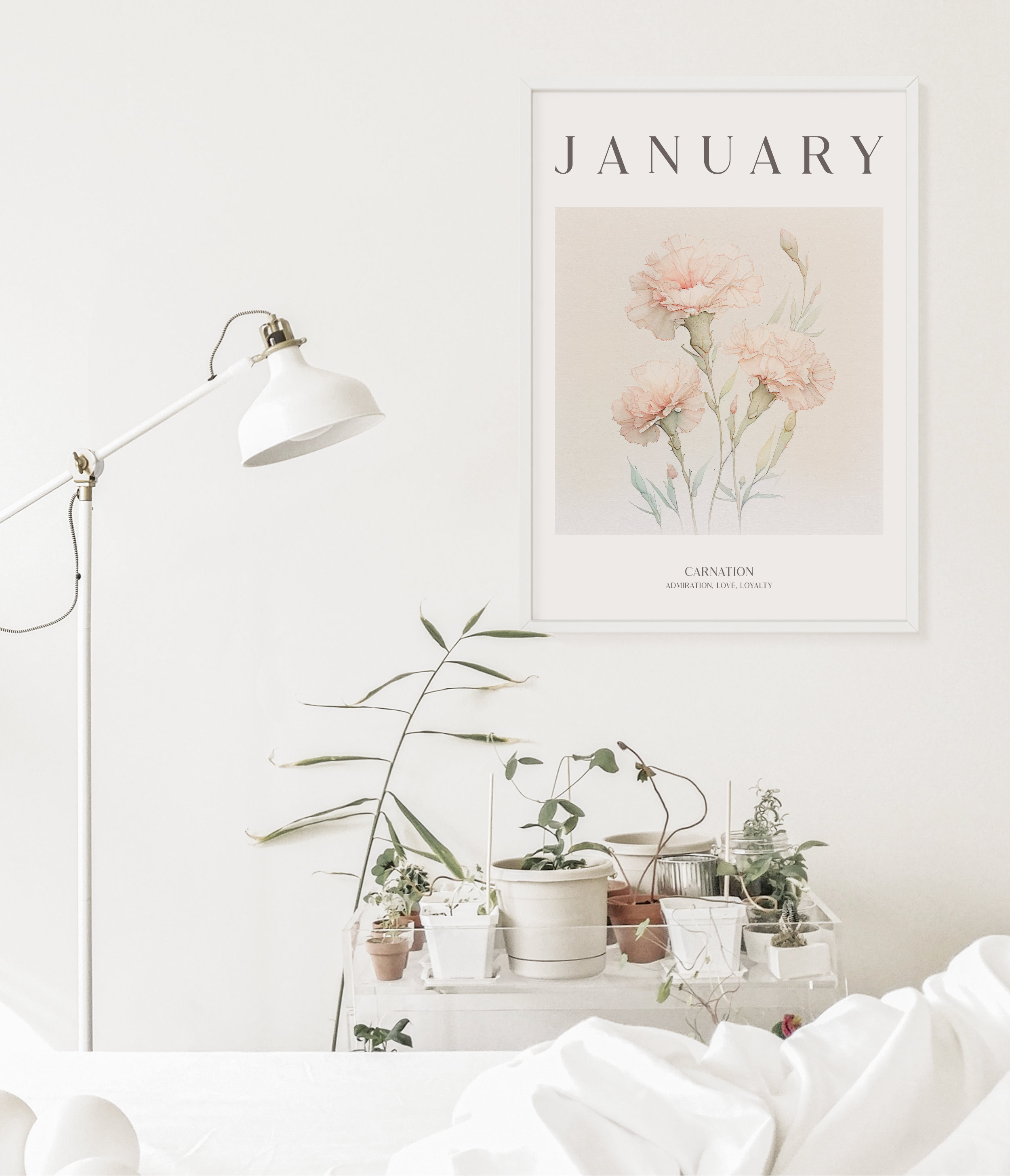 Birth Month Flower Print, January Birthday Carnation Print, Watercolour ...