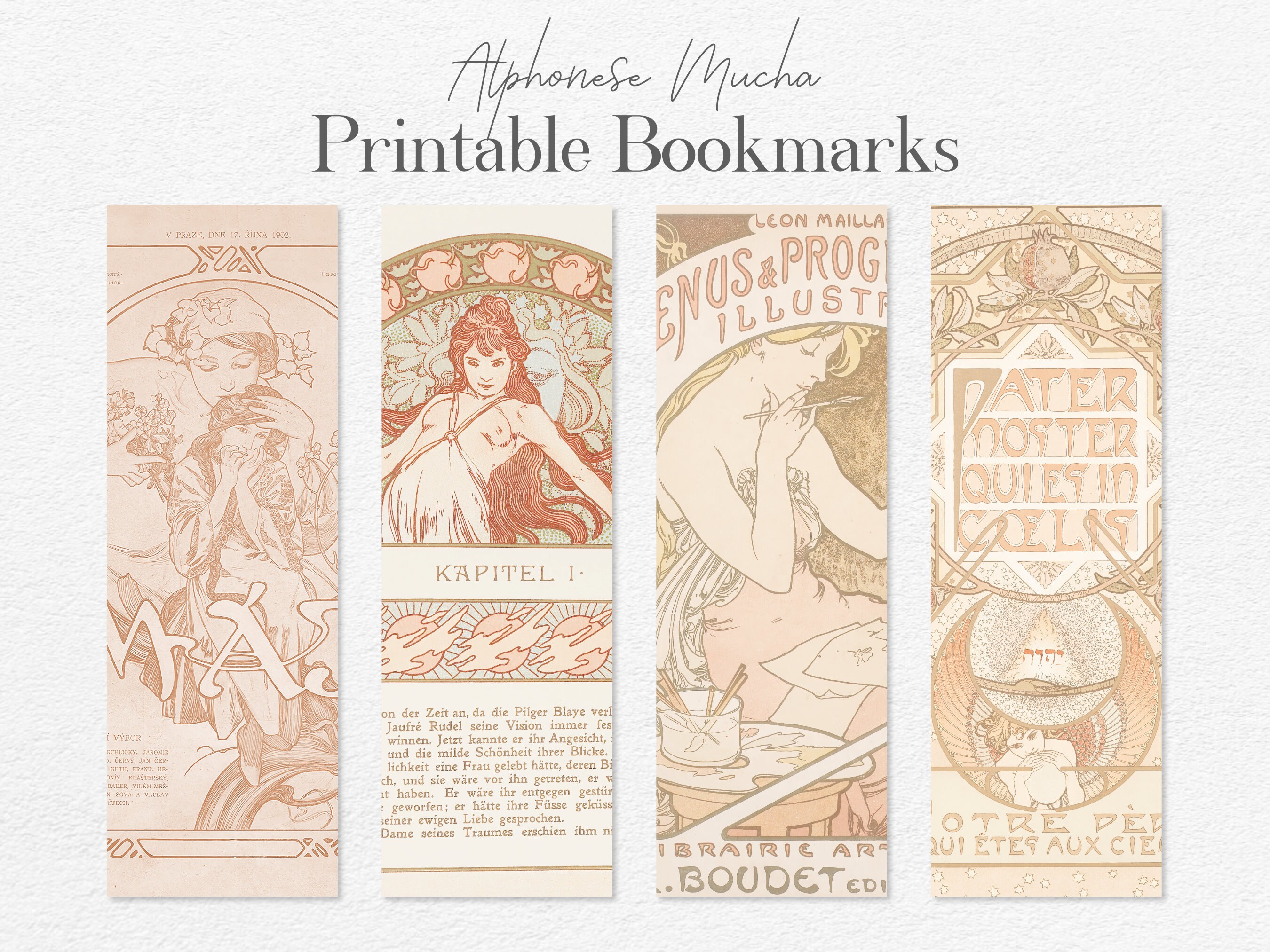 Printable Bookmarks Alphonse Mucha Bookmarks Aesthetic Bookmark ...