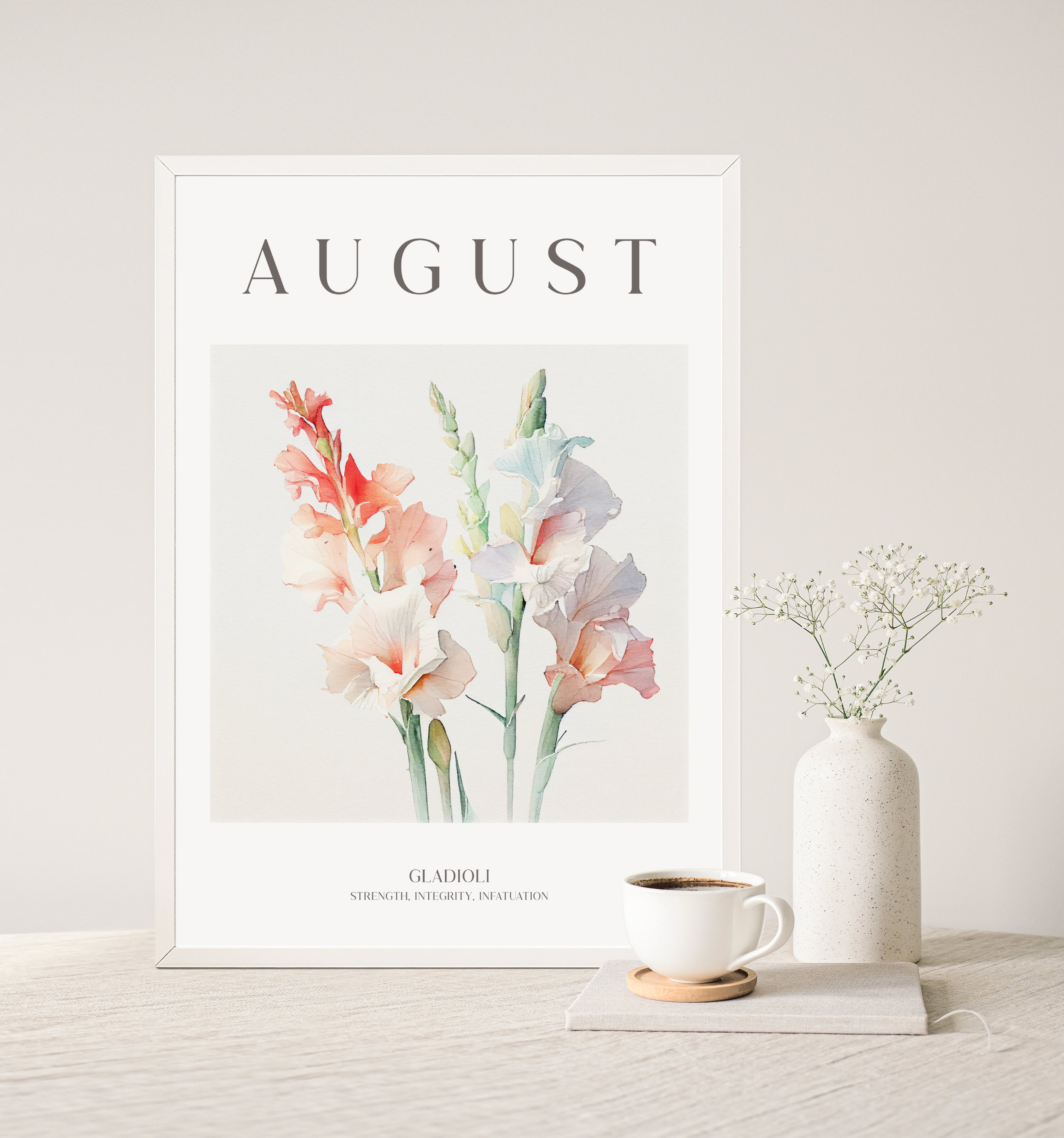 Birth Month Flower Print, August Birthday Gift, Gladioli Print ...