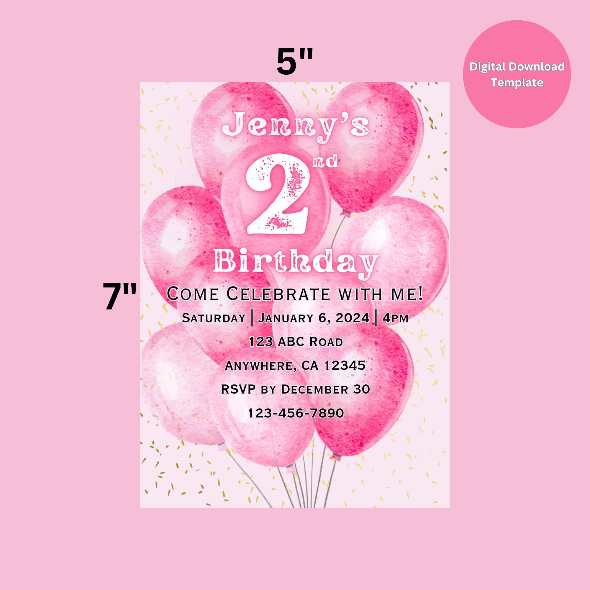 Pink Balloons Birthday Invitation Template Customizable Pink Balloons ...