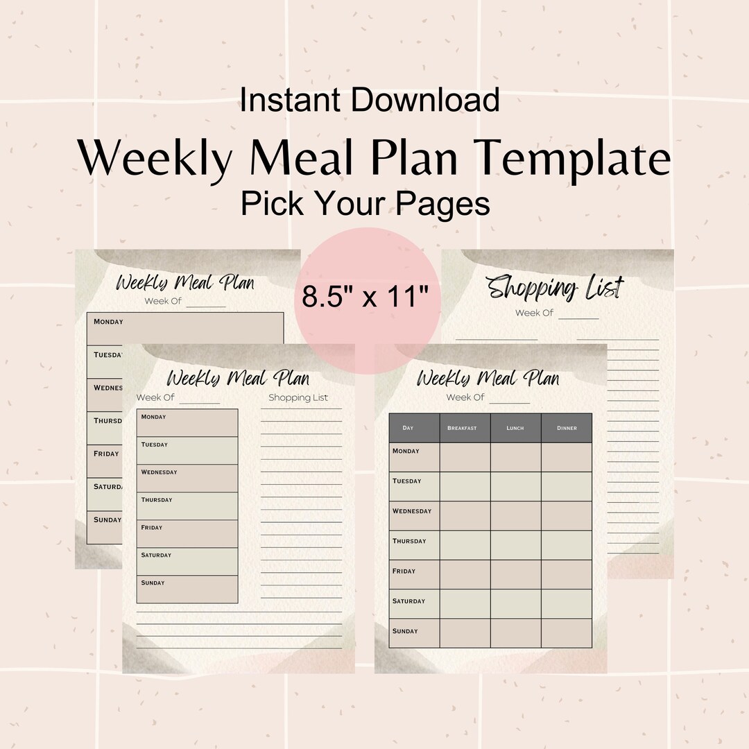 Editable Weekly Meal Plan Template | Printable Meal Planner | Meal Plan ...
