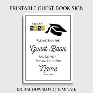 Graduation Guest Book Sign Template | Printable Graduation Guest Book ...