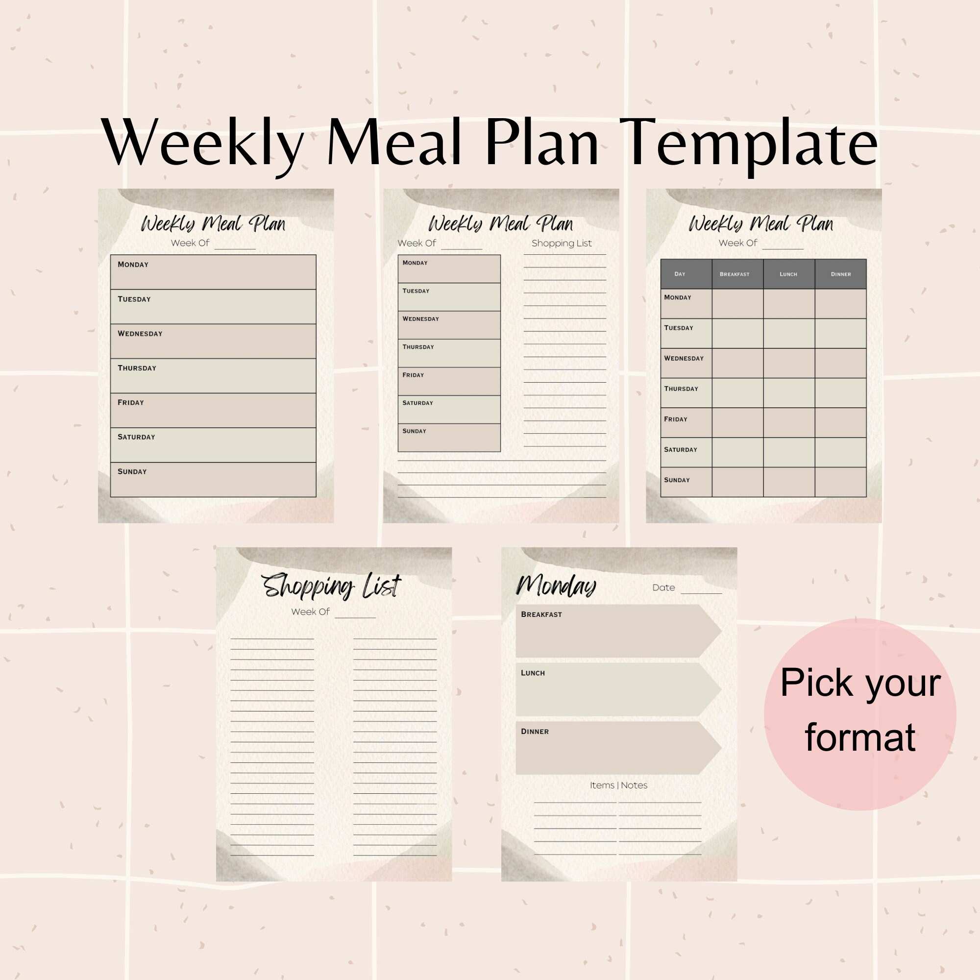 Editable Weekly Meal Plan Template | Printable Meal Planner | Meal Plan ...