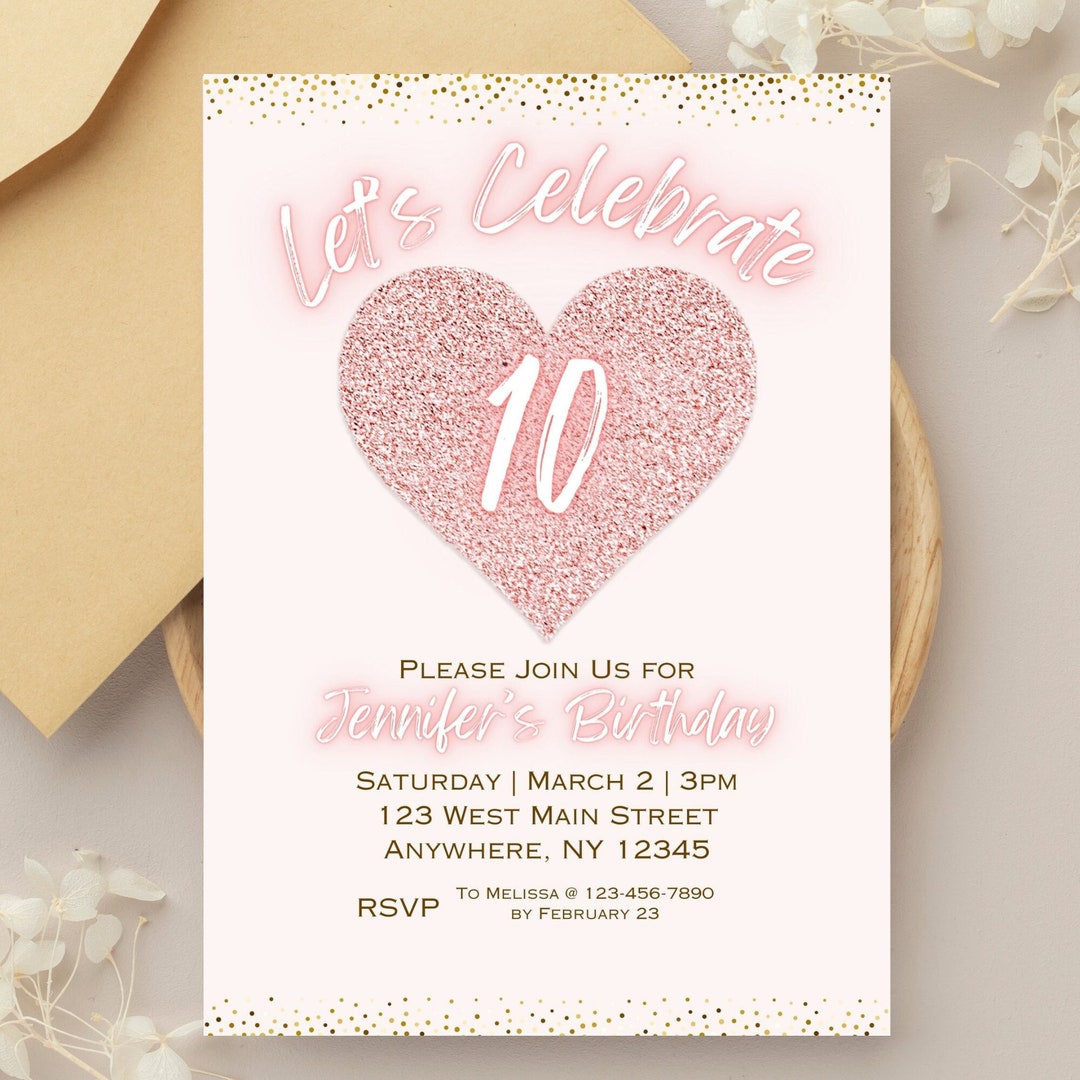 Pink Glitter Birthday Invitation Template | Editable Glitter Invitation ...