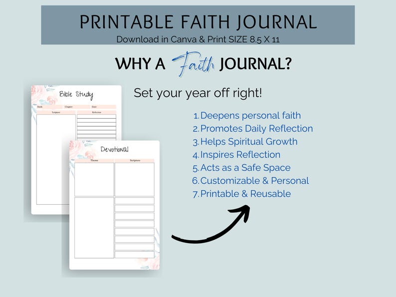 Printable Faith Journal Template: Prayer & Bible Study (digital ...
