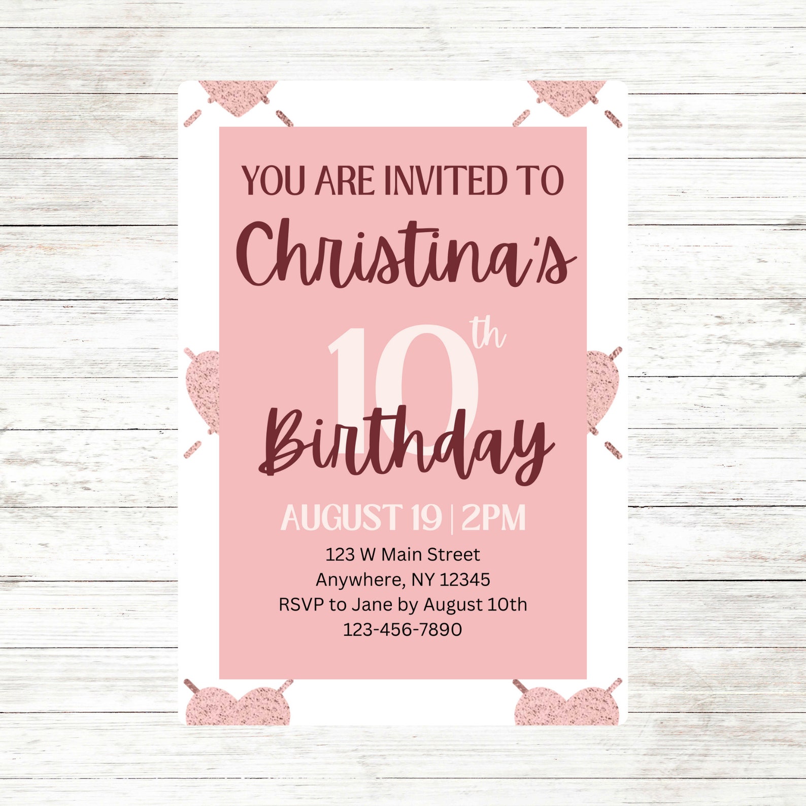 Rose Gold Birthday Invitation Template Editable Girls Birthday ...