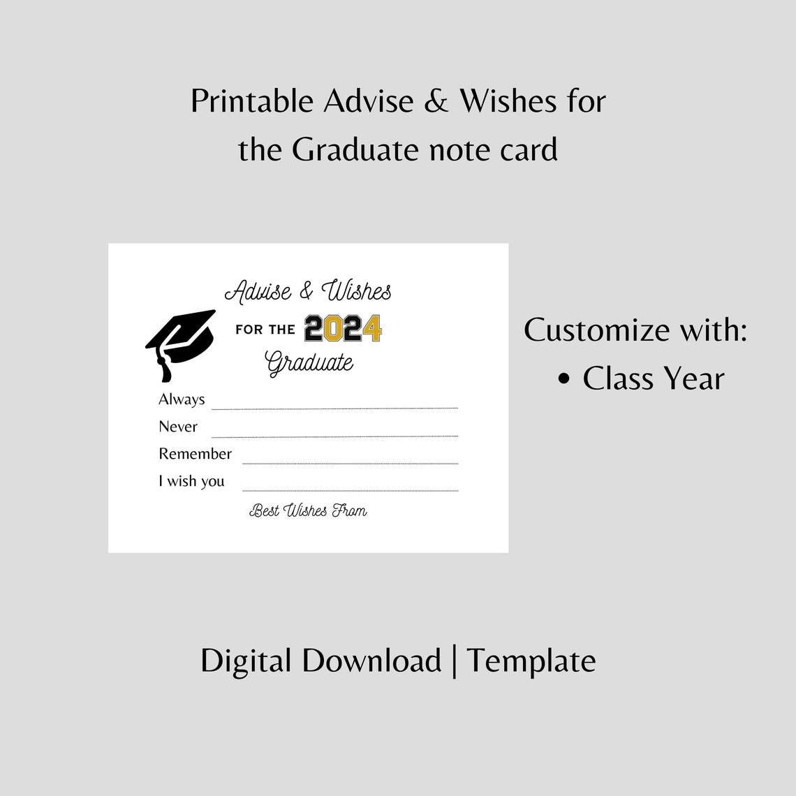Graduation Advise & Wishes Note Card Advise and Wishes Printable Card ...