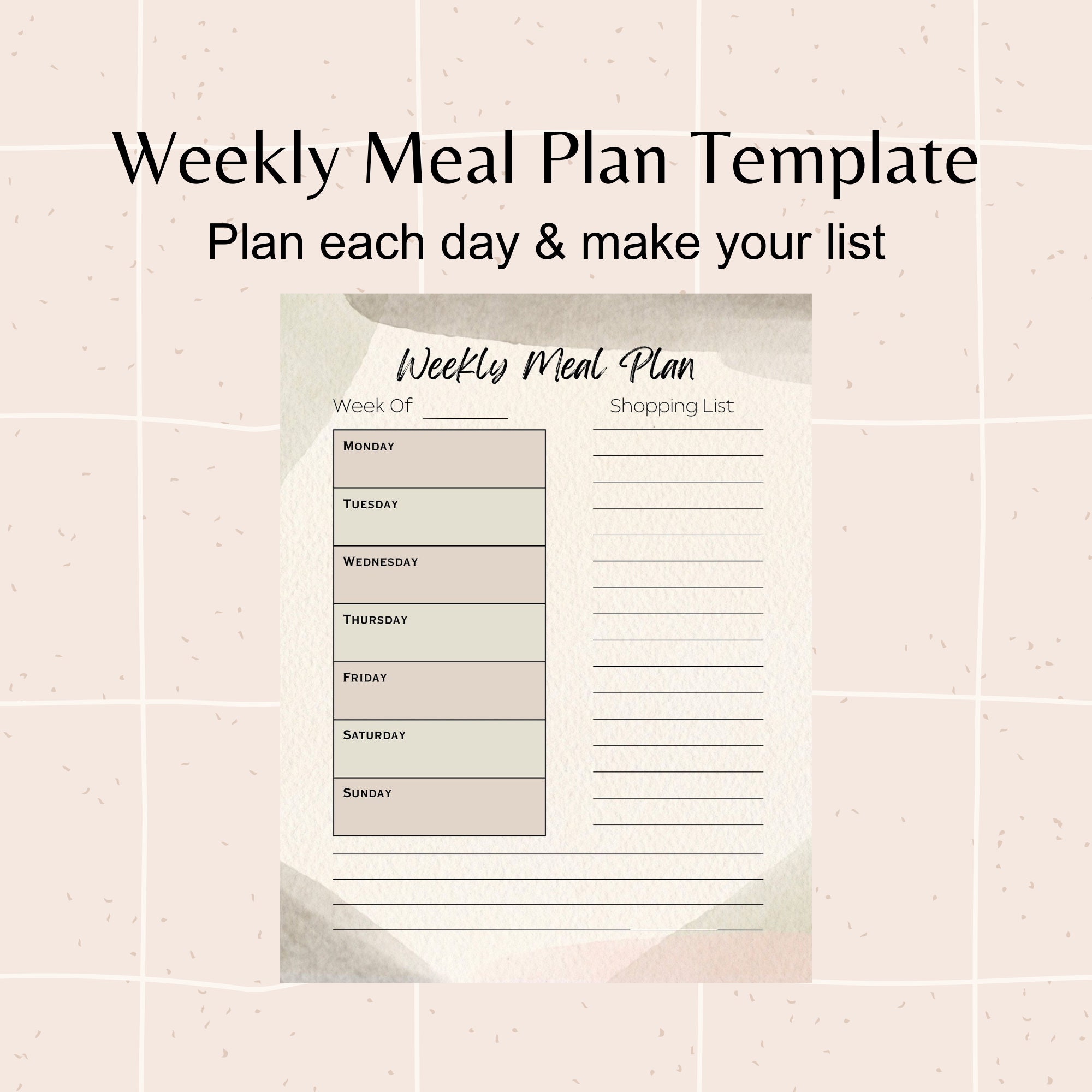 Editable Weekly Meal Plan Template | Printable Meal Planner | Meal Plan ...