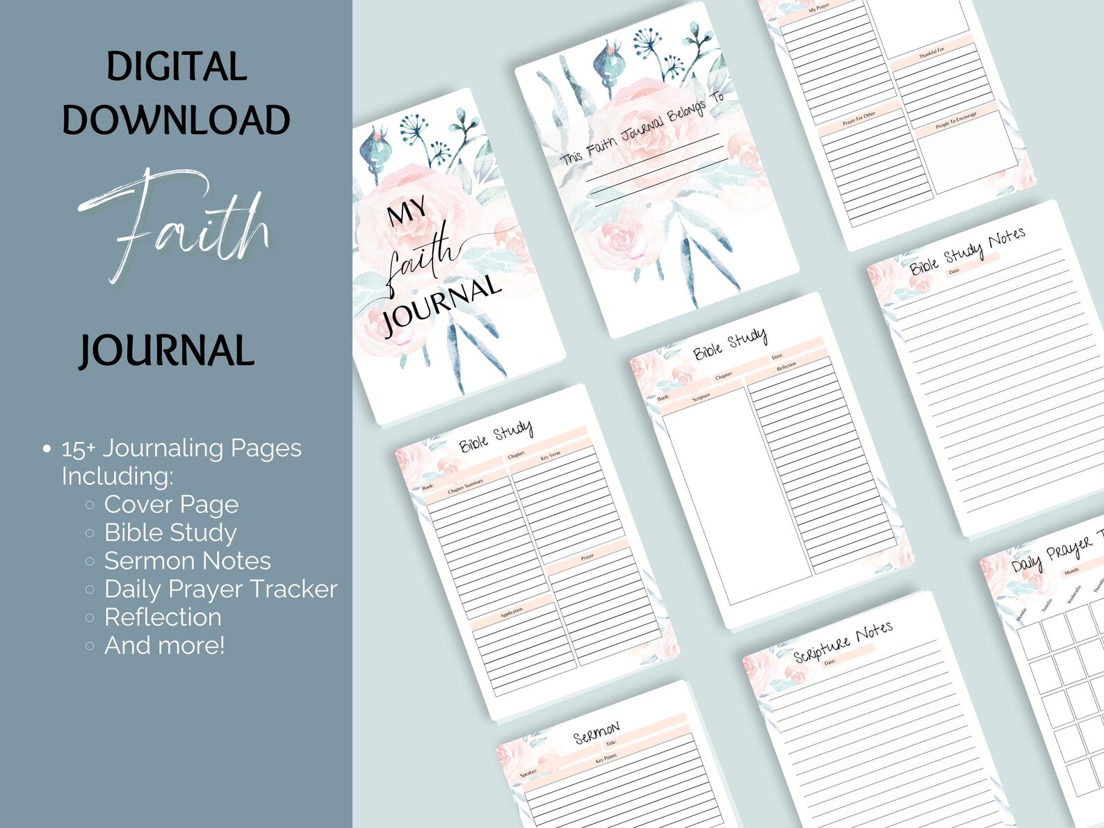 Printable Faith Journal Template: Prayer & Bible Study (digital ...