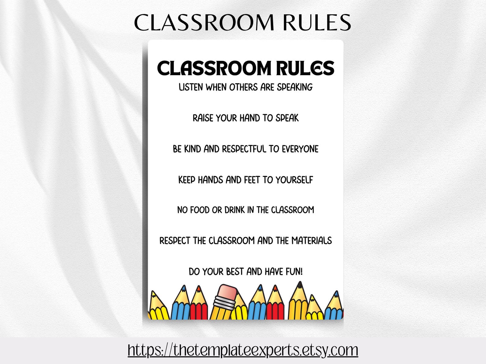 Printable Classroom Rules Template: Customizable Class Handout (8.5" X ...