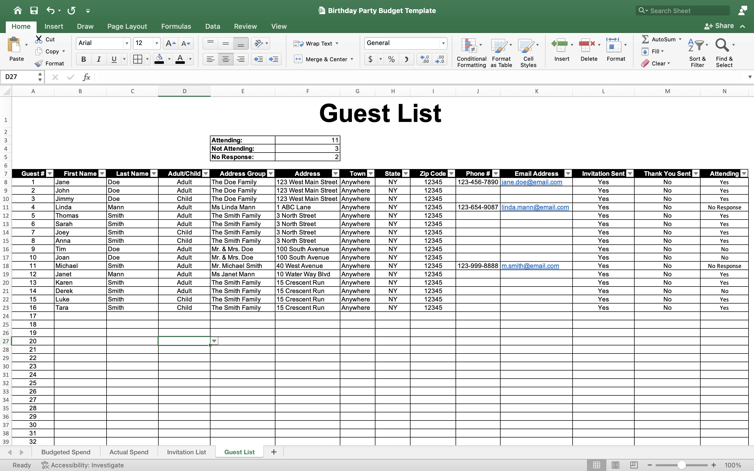 Birthday Party Budget Template | Party Budget Spreadsheet | Excel Party ...