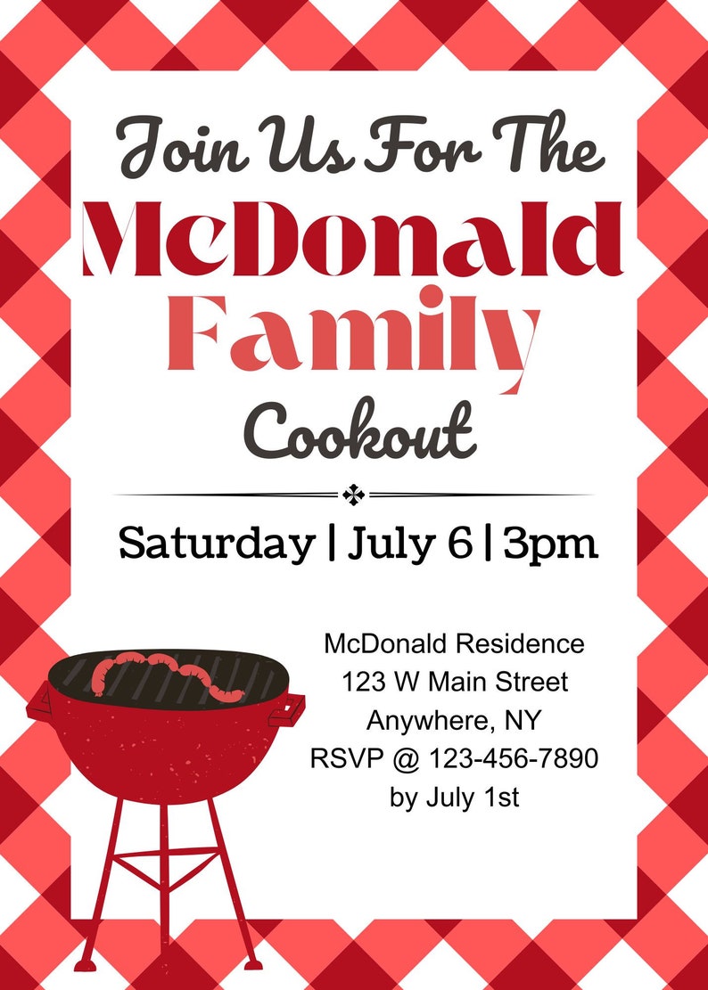 Family Cookout Invitation Template | Editable Cookout Invitation | BBQ ...
