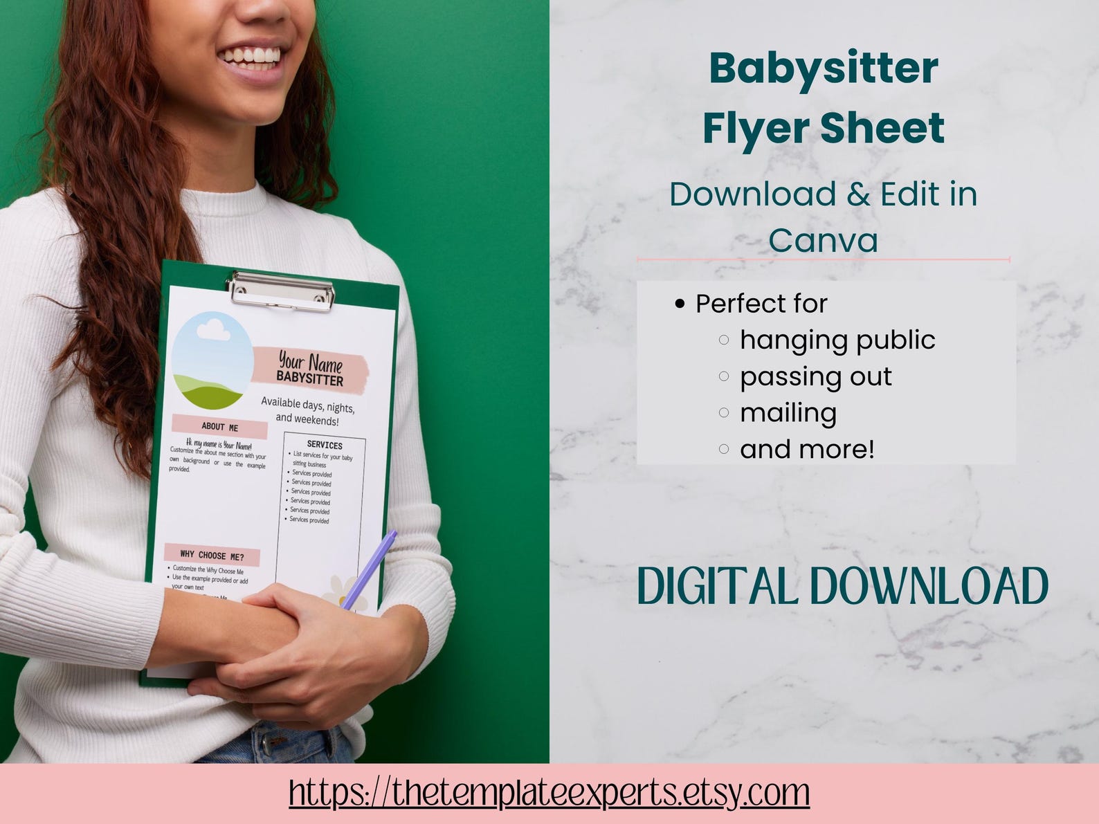 Editable Babysitting Flyer Template: Printable Babysitter Information ...