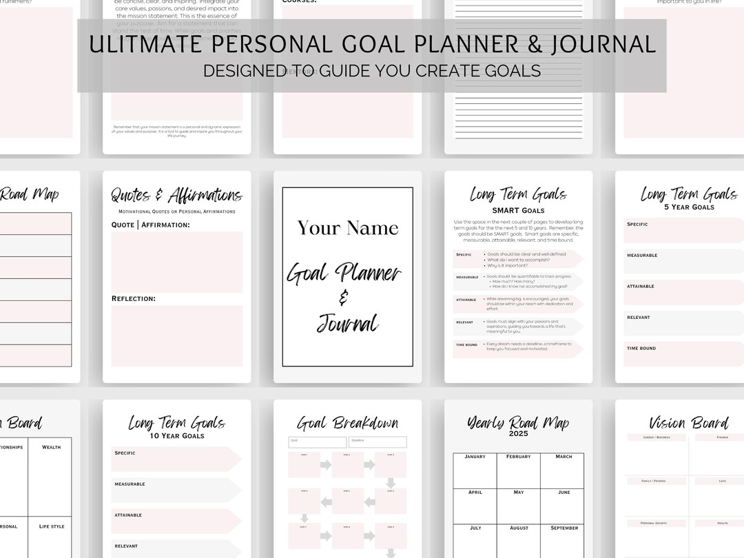 Personal Goal Planner SMART Goals Journal Vision Board Yearly & Weekly ...