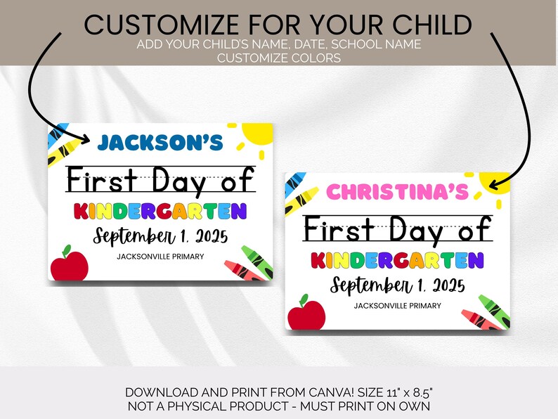 Editable First Day of Kindergarten Sign: 11x8.5 Printable (digital ...