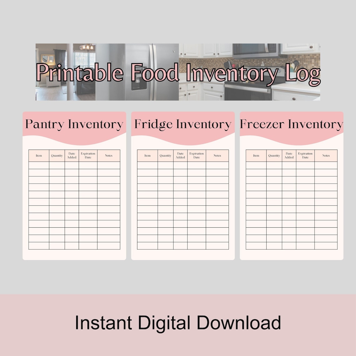 Food Inventory Log Printable Kitchen Organization Tracker Printable PDF ...