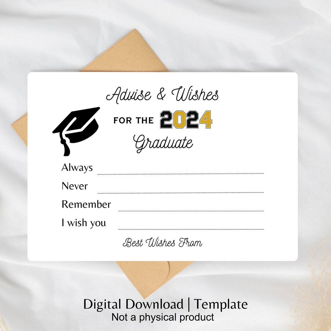 Graduation Advise & Wishes Note Card | Advise and Wishes Printable Card ...