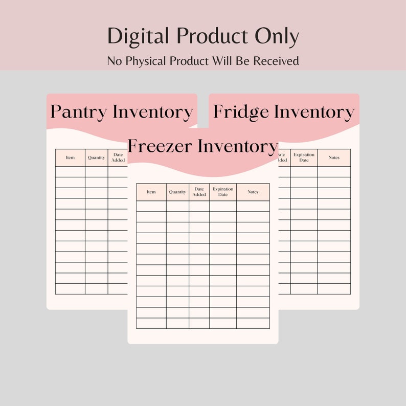 Food Inventory Log Printable Kitchen Organization Tracker Printable PDF ...