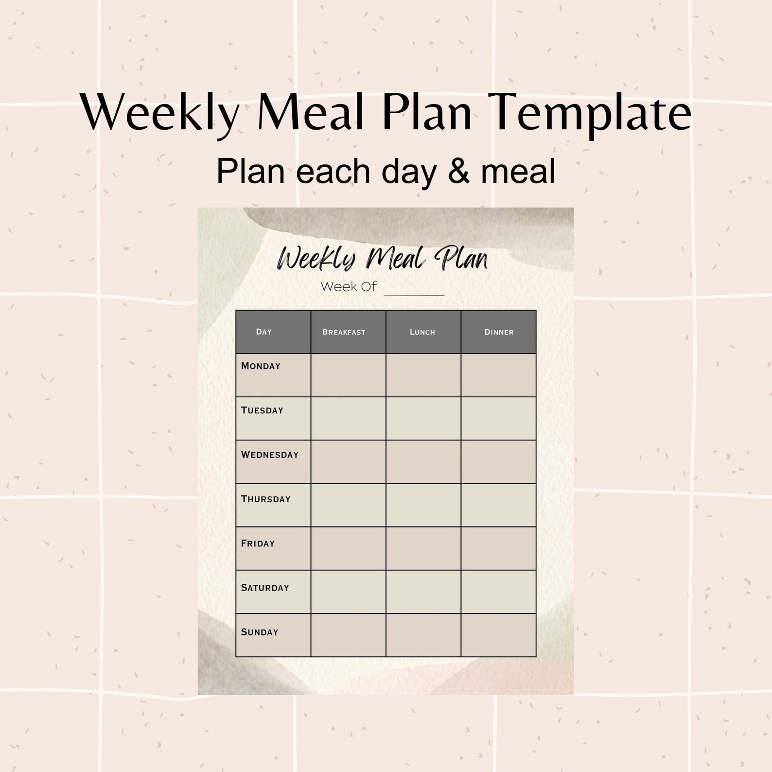 Editable Weekly Meal Plan Template | Printable Meal Planner | Meal Plan ...
