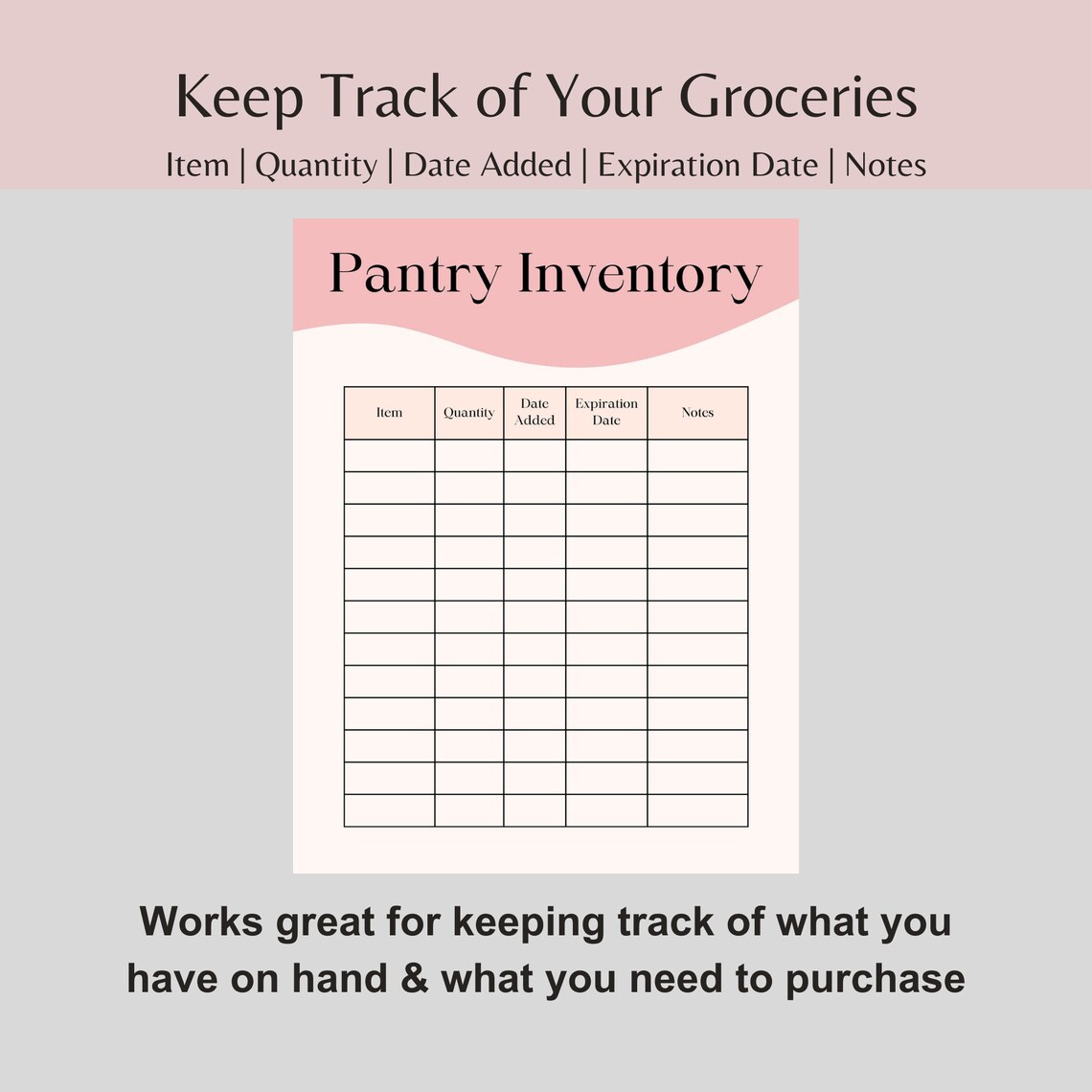 Food Inventory Log Printable Kitchen Organization Tracker Printable PDF ...