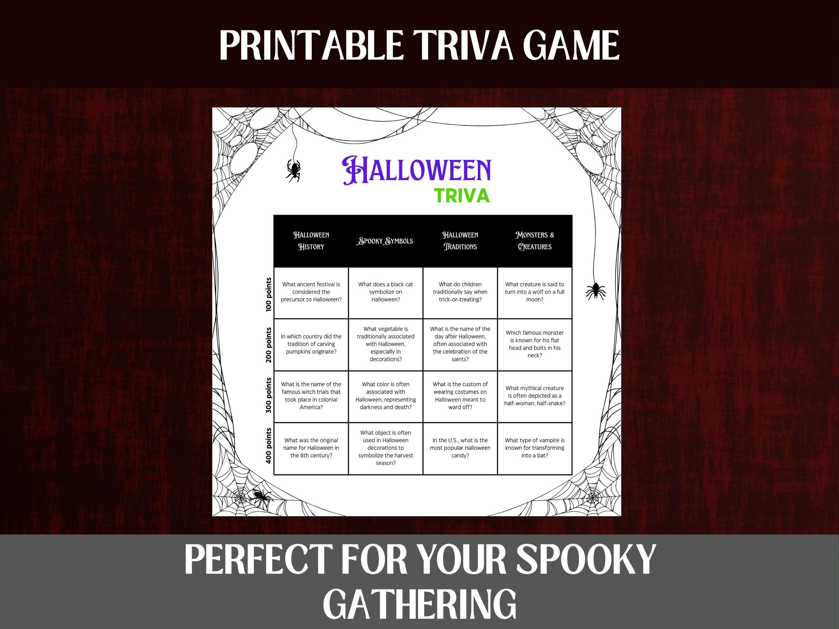 Halloween Trivia Game Printable Halloween Game Halloween Jeoparty Game ...