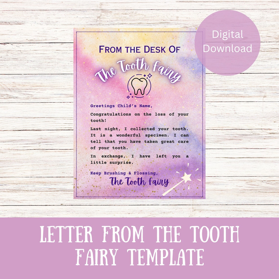 Letter From Tooth Fairy Template Editable Tooth Fairy Letter Editable ...