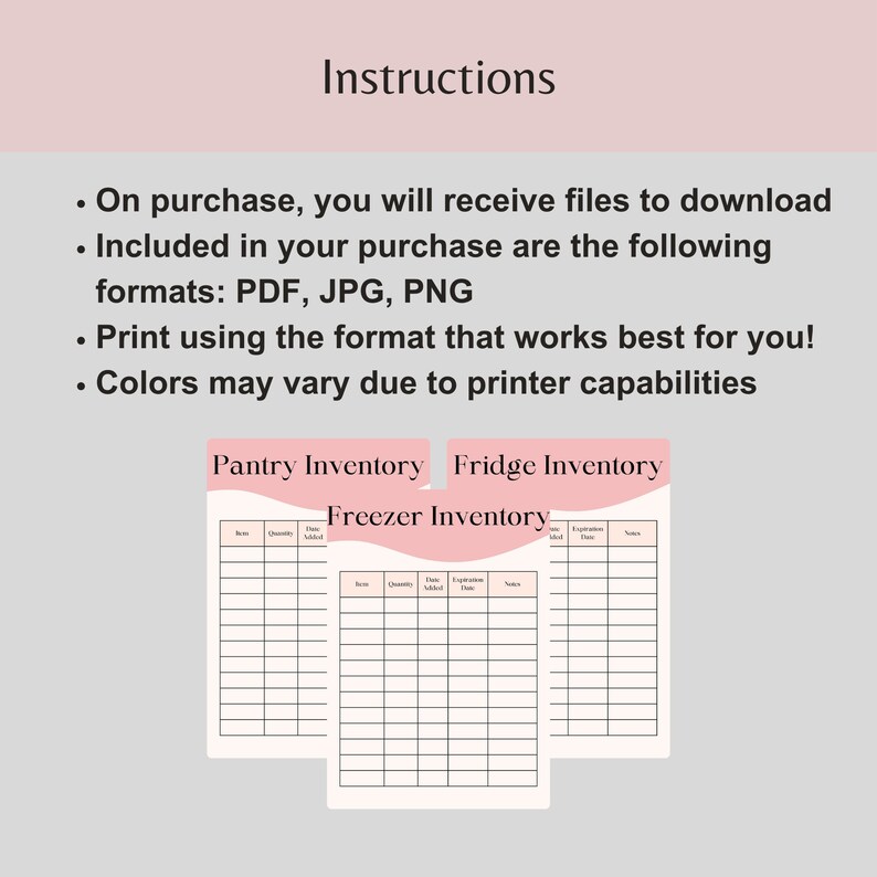 Food Inventory Log Printable | Kitchen Organization Tracker | Printable ...