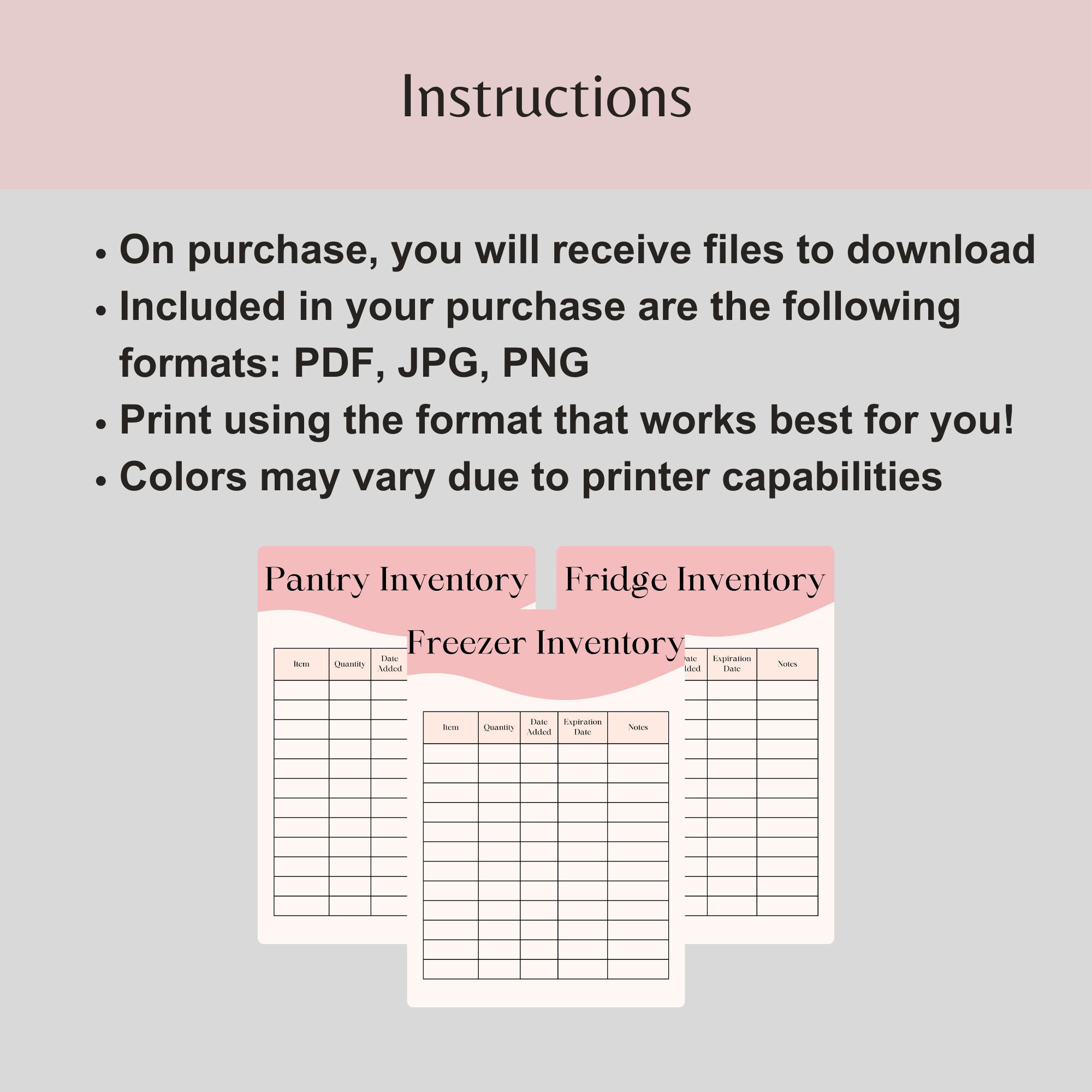 Food Inventory Log Printable Kitchen Organization Tracker Printable PDF ...
