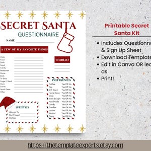 Secret Santa Questionnaire | Secret Santa Sign up Bundle | Secret Santa ...