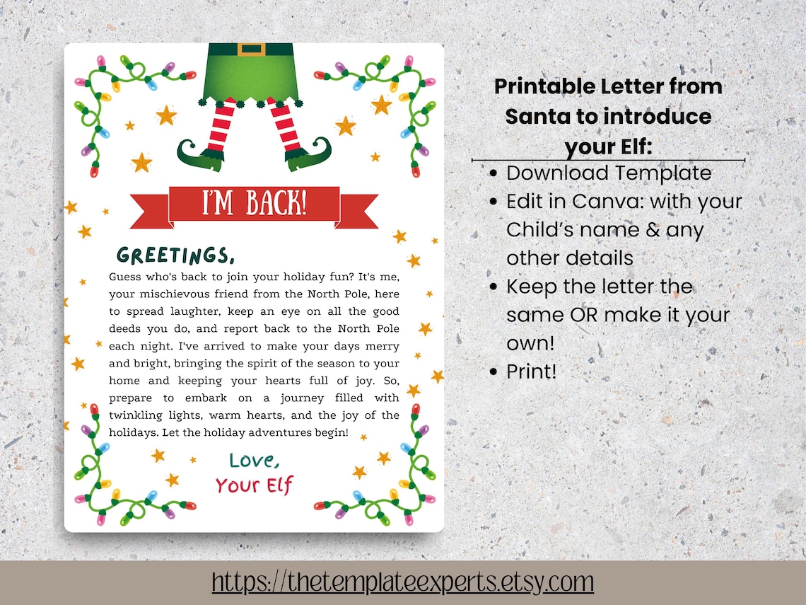 Editable Elf Arrival Letter | Printable Letter From Elf | Customizable ...