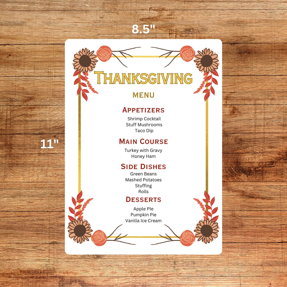 Thanksgiving Menu Template | Editable Thanksgiving Menu | Printable ...